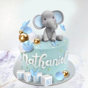 Elephant Cake Decoration Mini Elephant Cake Topper Blue BABY Letter Cake Toppers Gold Blue White Pearl Ball for Baby Shower Boy Elephant Theme Birthday Party Supplies (BLUE)