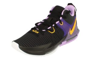 nike men's lebron witness 7 basketball shoe, black/university gold-lilac, 11 m us