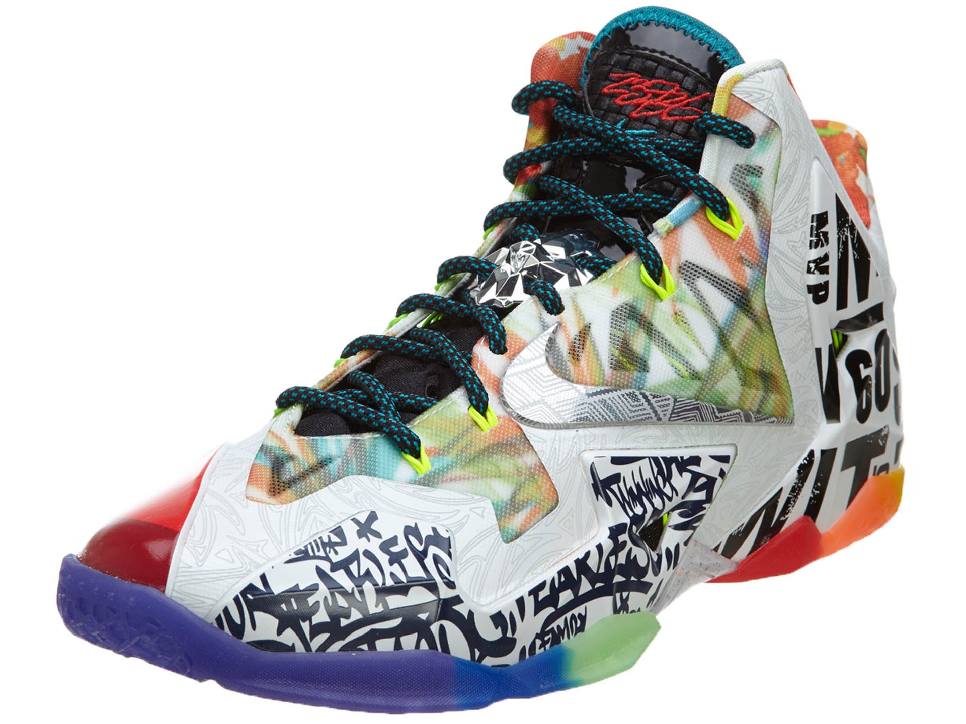 Nike Mens Lebron XI Premium "What the Lebron" Black/Lava/Silver-Galaxy Blue Synthetic Basketball Shoes Size 11