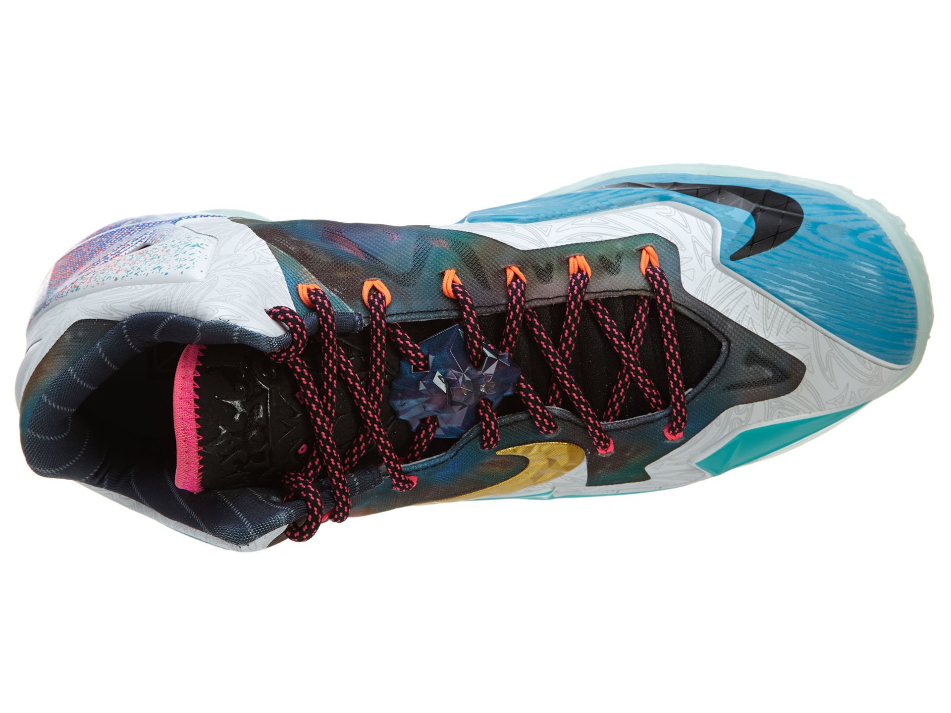 Nike Mens Lebron XI Premium "What the Lebron" Black/Lava/Silver-Galaxy Blue Synthetic Basketball Shoes Size 11