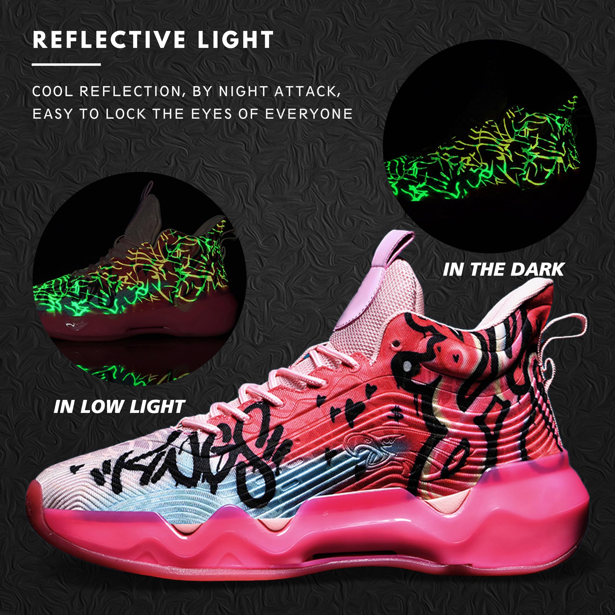 Promenie Men's High-Top Basketball Shoes Graffiti-Inspired Athletic Footwear with Superior Support Anti-Slip Design Outstanding Durability Pink Size 8.5