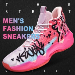 Promenie Men's High-Top Basketball Shoes Graffiti-Inspired Athletic Footwear with Superior Support Anti-Slip Design Outstanding Durability Pink Size 8.5