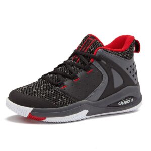 and1 takeoff 3.0 girls & boys basketball shoes, boys high top sneakers - black/dark grey/red, 1 little kid