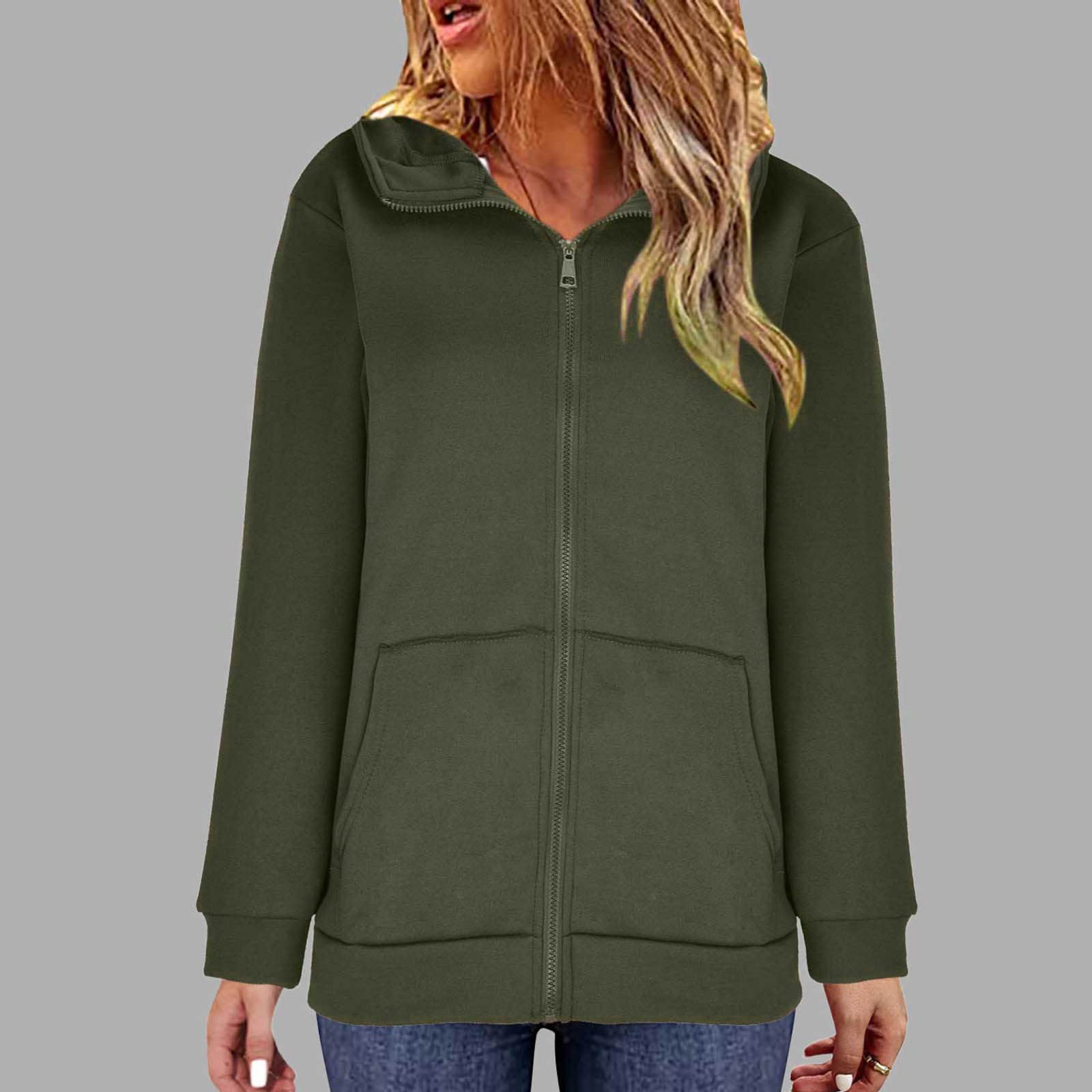 LFEOOST Womens Hoodies Full Zip Tunic Sweatshirts Fashion 2022 Winter Long Sleeve Solid Color Loose Hoodie Jacket with Pocket