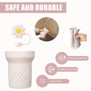 PAuji Silicone Boot and Straw Cover for Stanley Cup 40oz Accessories, Rose Quartz Boot Sleeve Fit with Stanley Cup H2.0 and Quencher Adventure Tumbler 40oz, Anti Dent Bottle Bottom Protector