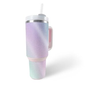 mightyskins glossy glitter skin compatible with stanley the quencher h2.0 flowstate 40 oz tumbler - cotton candy | protective, durable high-gloss glitter finish | easy to apply