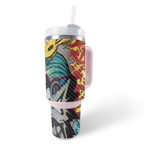 mightyskins carbon fiber skin compatible with stanley the quencher h2.0 flowstate 40 oz tumbler - graffiti wild styles | protective, durable textured carbon fiber finish | easy to apply