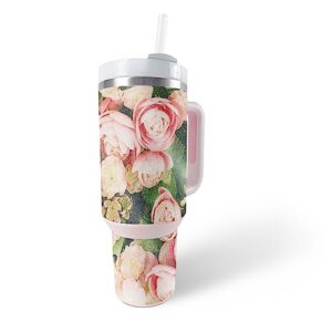 mightyskins glossy glitter skin compatible with stanley the quencher h2.0 flowstate 40 oz tumbler - faded roses | protective, durable high-gloss glitter finish | easy to apply