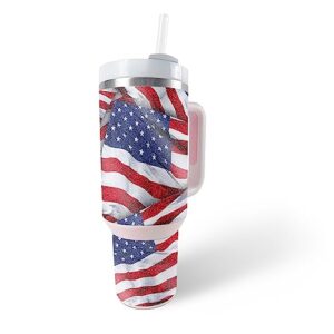 mightyskins glossy glitter skin compatible with stanley the quencher h2.0 flowstate 40 oz tumbler - patriot | protective, durable high-gloss glitter finish | easy to apply, remove, and change styles