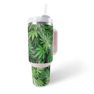 mightyskins glossy glitter skin compatible with stanley the quencher h2.0 flowstate 40 oz tumbler - weed | protective, durable high-gloss glitter finish | easy to apply, remove, and change styles