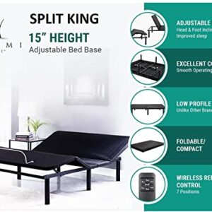 Split King Adjustable Base King Size 15" Split King Adjustable Bed Frame with Remote Base de Cama King Size Adjustable Bed Frame Black King Size Bed with 7 Positions Foldable Electric Adjustable Beds