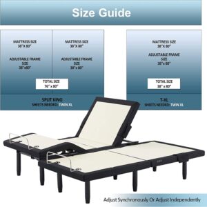 Applied Sleep Twin XL Adjustable Bed Frame, Adjustable Base with Back&Leg Massage/Wireless Remote&Bluetooth APP/Under Lighting/USB Ports/Back&Foot Incline/Anti Snore/Easy Assembly