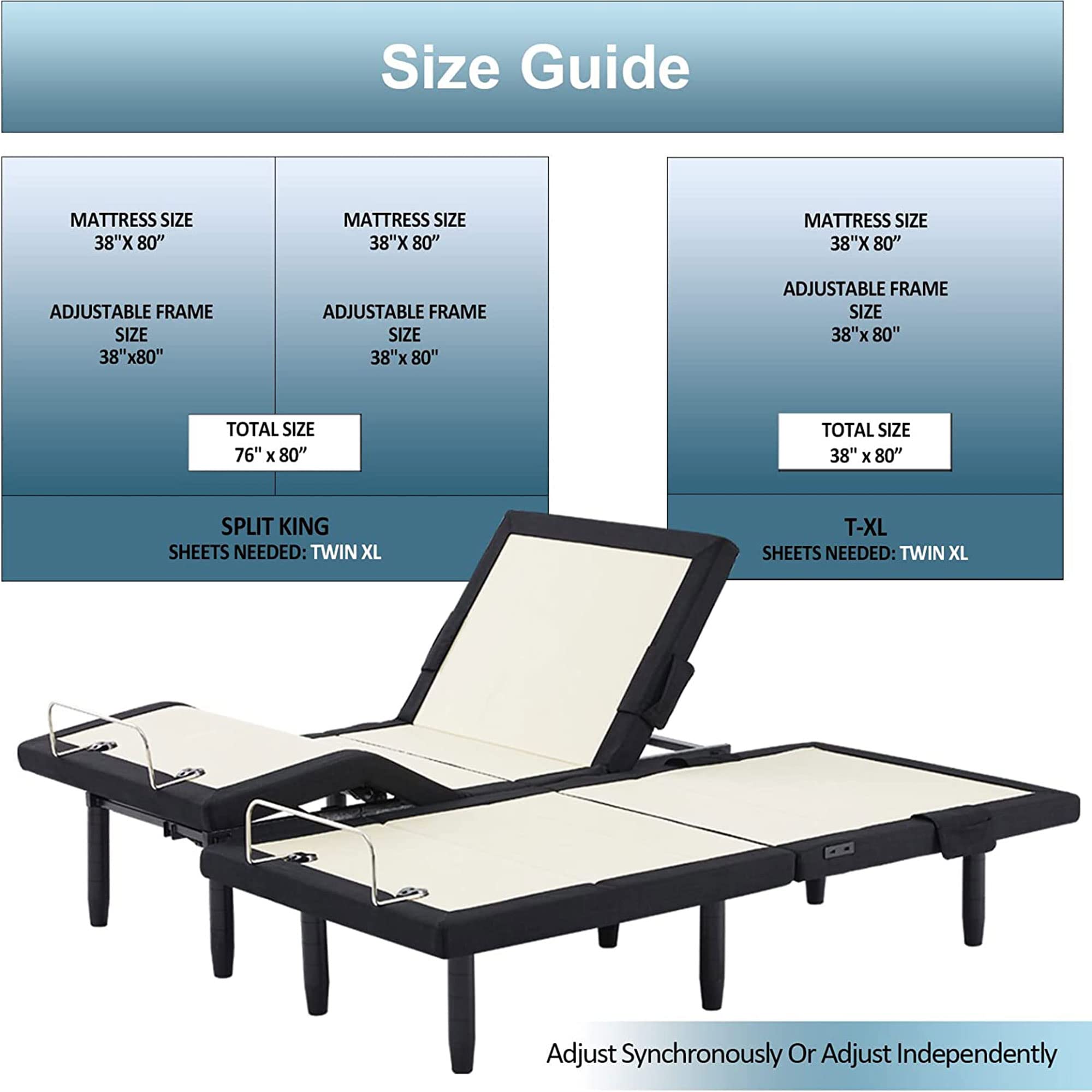 Applied Sleep Twin XL Adjustable Bed Frame, Adjustable Base with Back&Leg Massage/Wireless Remote&Bluetooth APP/Under Lighting/USB Ports/Back&Foot Incline/Anti Snore/Easy Assembly