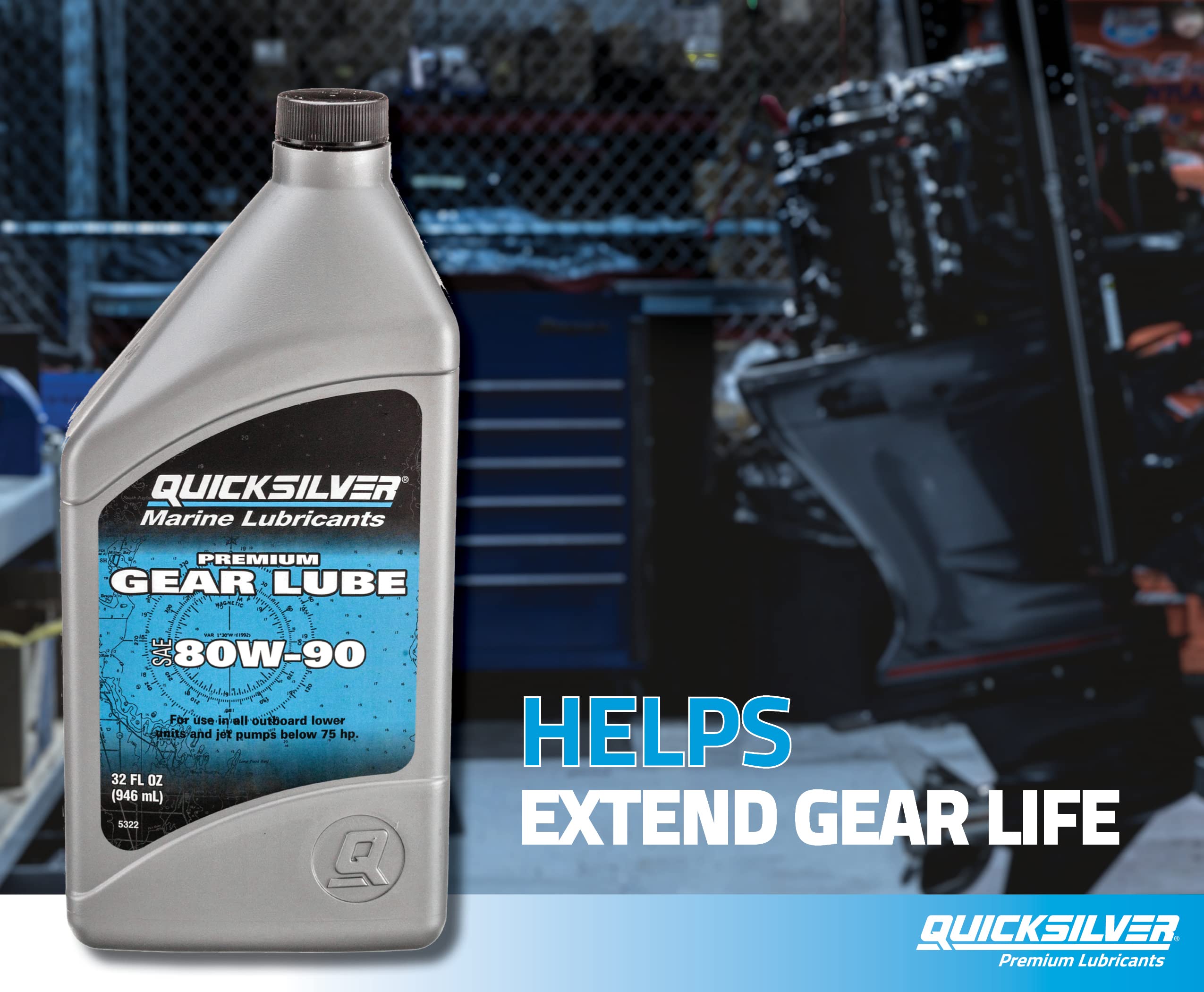 Quicksilver by Mercury Marine 80W-90 Premium Gear Lube, Marine Engine, 32 oz.