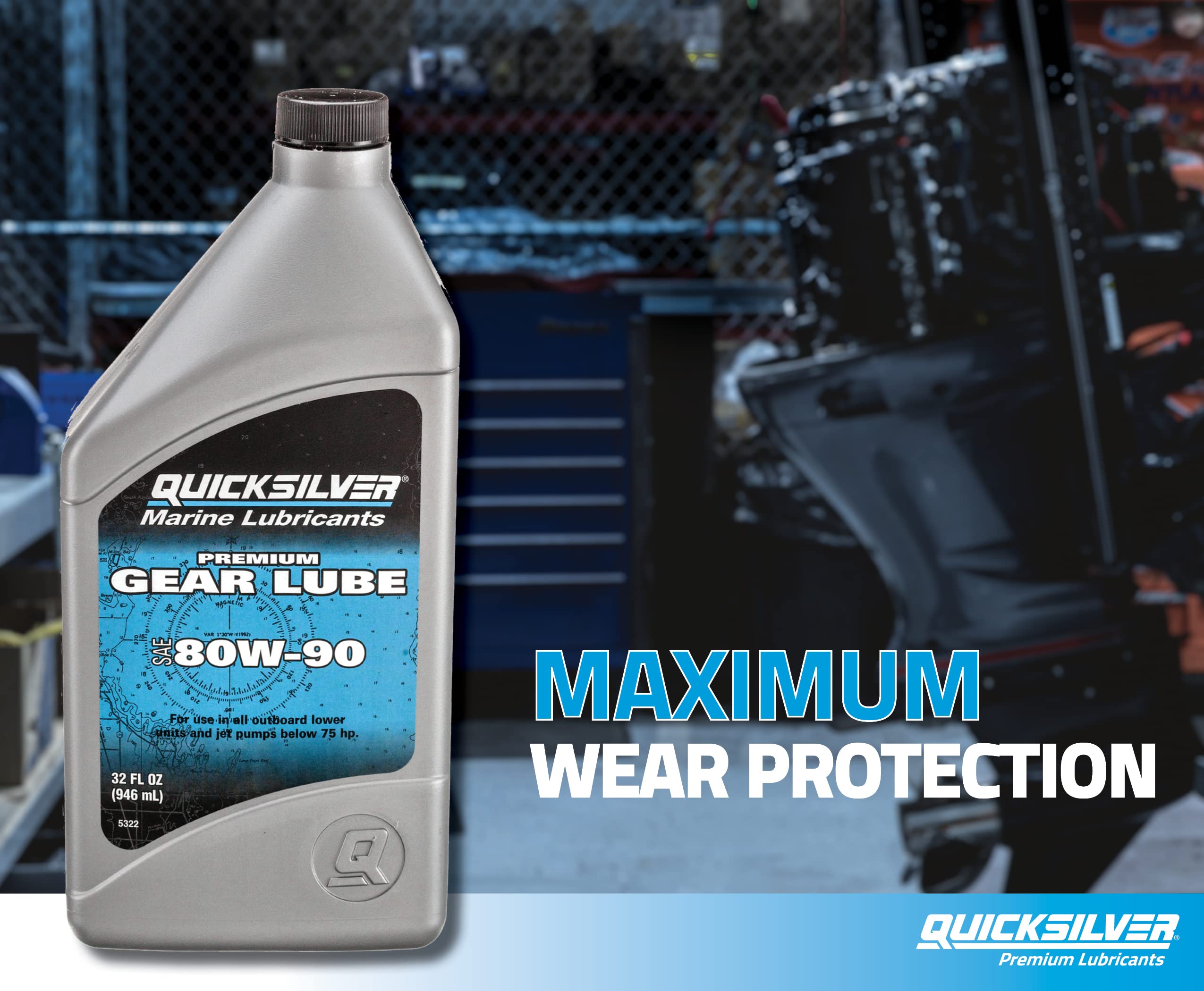 Quicksilver by Mercury Marine 80W-90 Premium Gear Lube, Marine Engine, 32 oz.