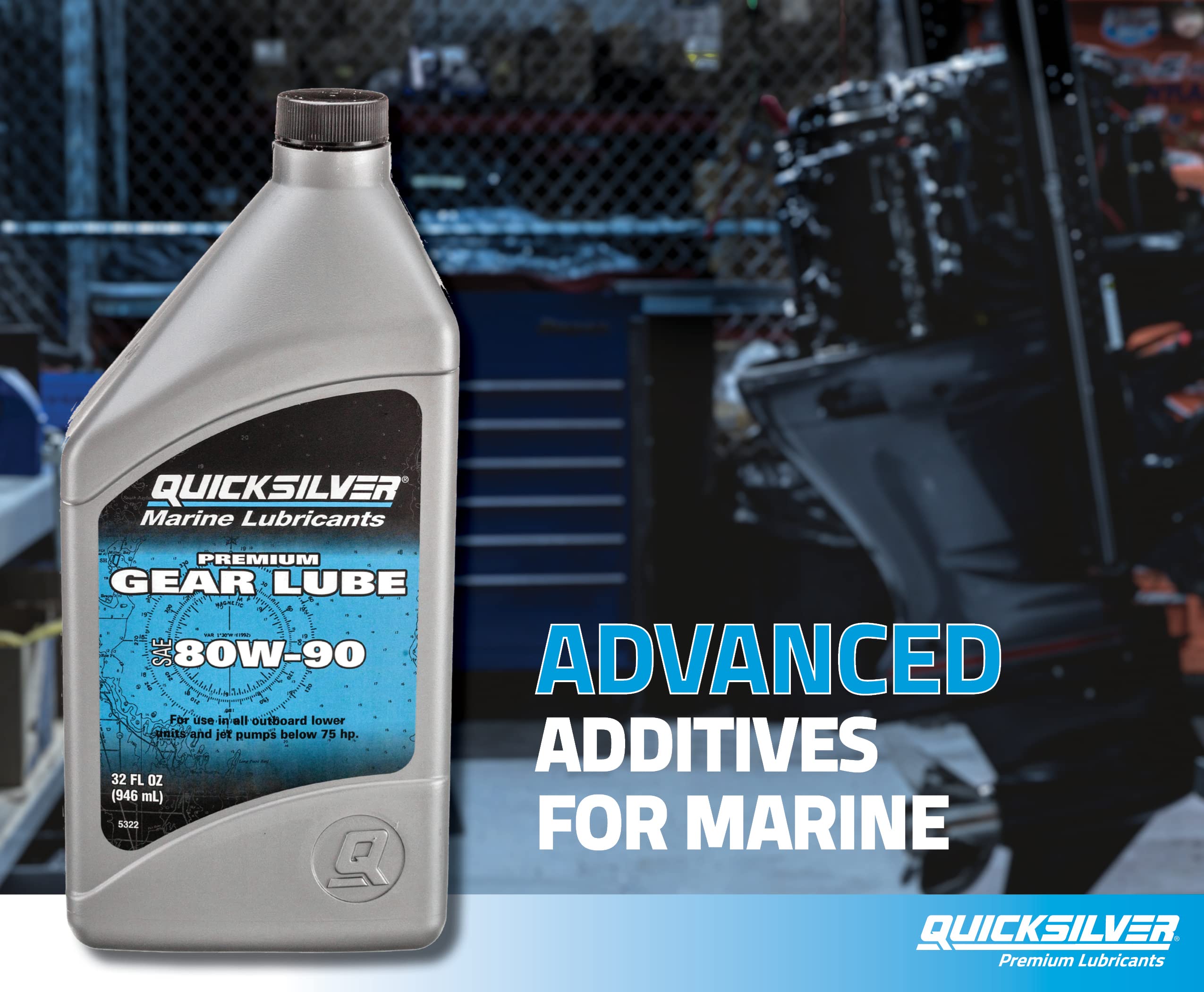 Quicksilver by Mercury Marine 80W-90 Premium Gear Lube, Marine Engine, 32 oz.