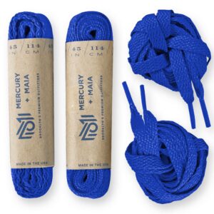 mercury + maia flat shoelaces for sneakers - ultravibe athletic shoe strings - usa made shoe laces (2 pair) (72 inches, royal blue)