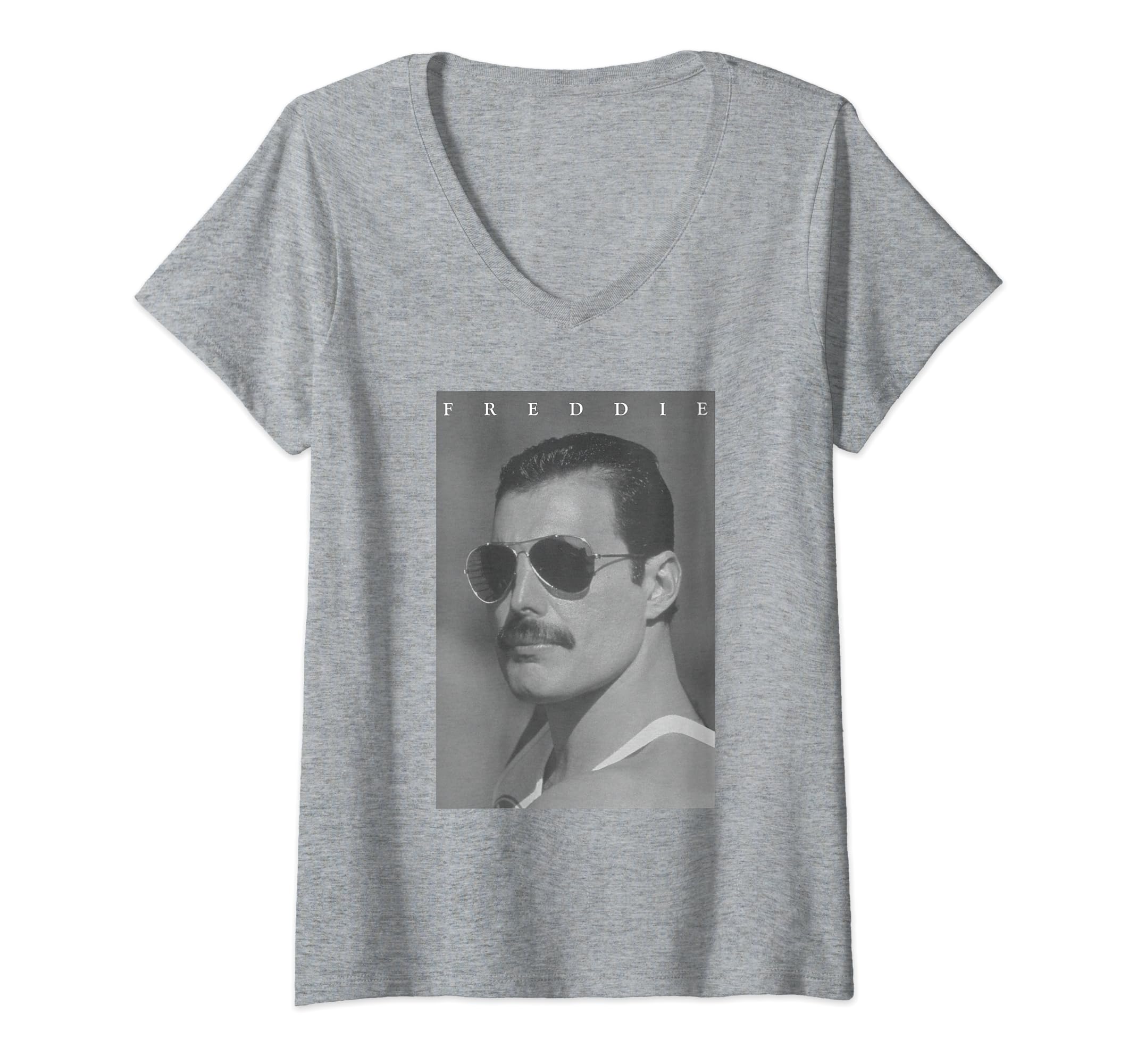 Womens Freddie Mercury Official B&W Shades Photo V-Neck T-Shirt