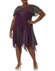 j kara women's plus size short beaded godet dress, wine/mercury, 20w