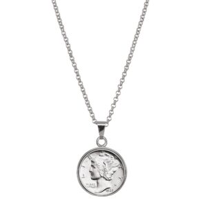 american coin treasures silver mercury dime silvertone coin pendant with 18" cable chain necklace, genuine and elegant keepsake jewelry for women, white luxury gift box included