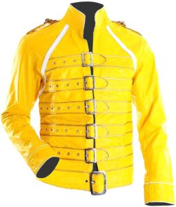 lp-facon mens rock star costume wembley concert yellow cosplay faux leather jacket