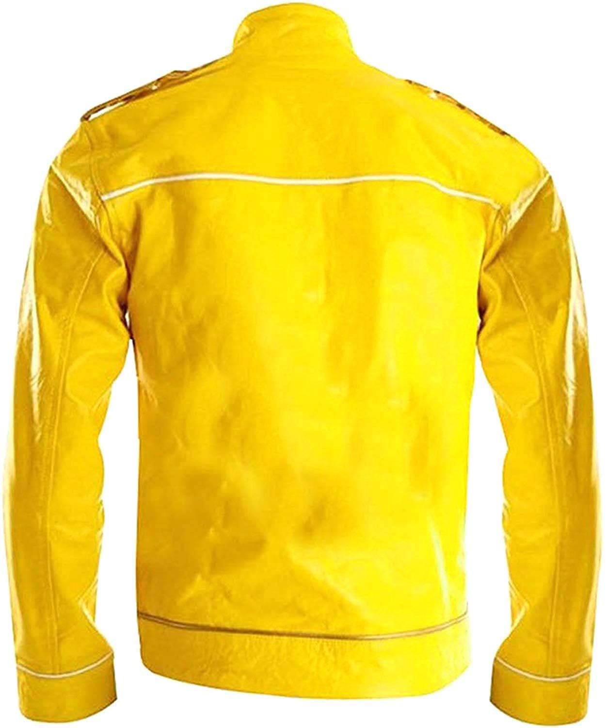 LP-FACON Mens Rock Star Costume Wembley Concert Yellow Cosplay Faux Leather Jacket