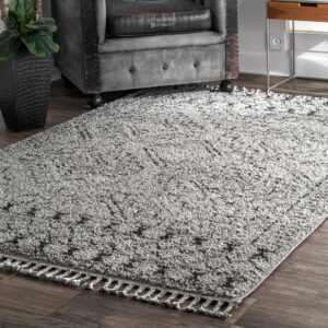 nuloom vasiliki moroccan shag tasseled area rug, 8x10, grey