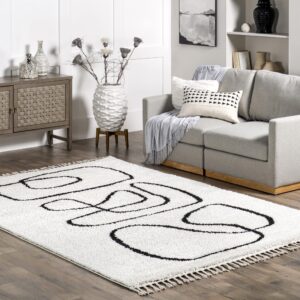 nuloom aurelie abstract shag tassel area rug, 8x10, white