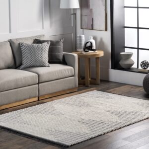 nuloom morgan contemporary shag fringe area rug, 5x8, light grey