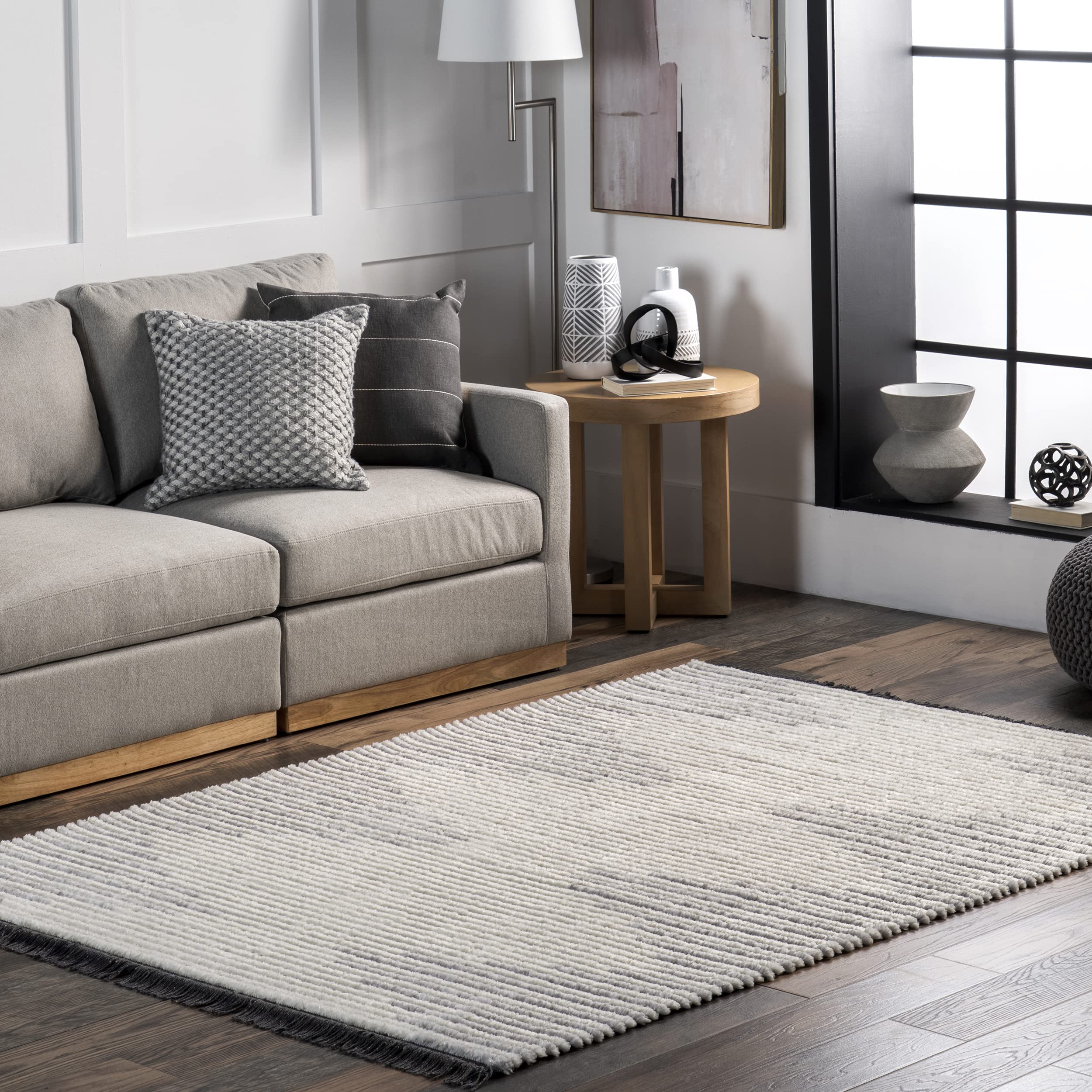 nuLOOM Morgan Contemporary Shag Fringe Area Rug, 5x8, Light Grey