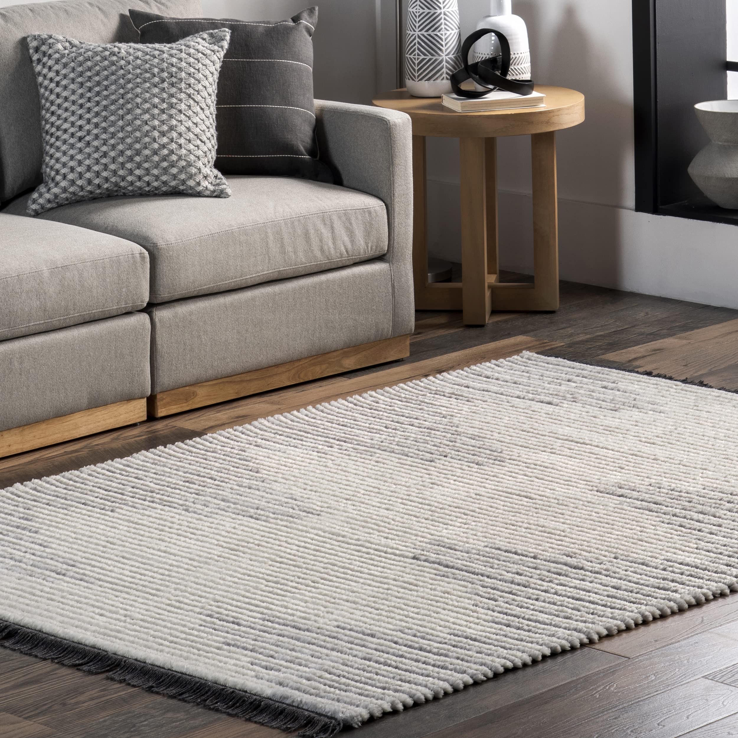 nuLOOM Morgan Contemporary Shag Fringe Area Rug, 5x8, Light Grey