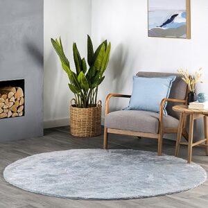 nuloom loni solid 4 round machine washable accent shag rug for living room bedroom dining room nursery entryway, light blue/ivory