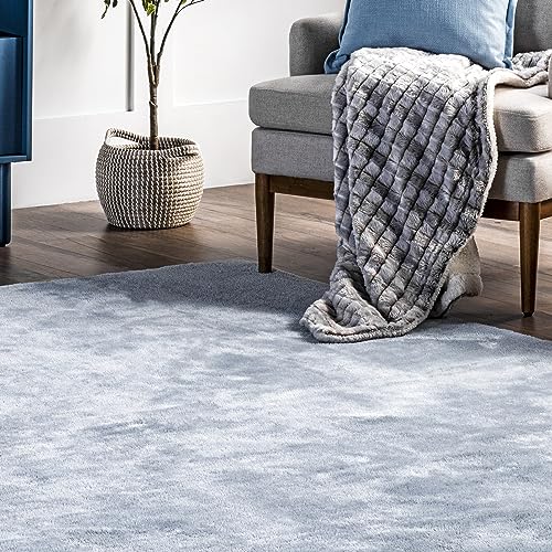 nuLOOM Loni Solid 4 Round Machine Washable Accent Shag Rug for Living Room Bedroom Dining Room Nursery Entryway, Light Blue/Ivory