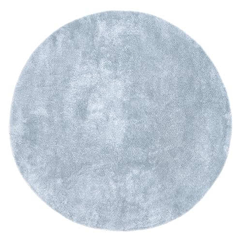 nuLOOM Loni Solid 4 Round Machine Washable Accent Shag Rug for Living Room Bedroom Dining Room Nursery Entryway, Light Blue/Ivory