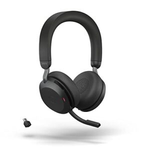 jabra evolve2 75 pc wireless headset with 8-microphone technology - dual foam stereo headphones with adjustable advanced active noise cancelling, usb-c bluetooth adapter and uc compatibility - black