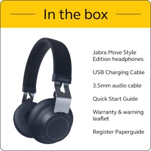 Jabra Move Style Edition, Navy – Wireless Bluetooth Headphones with Superior Sounds Quality, Long Battery Life, Ultra-Light and Comfortable Wireless Headphones, 3.5 mm Jack Connector Included