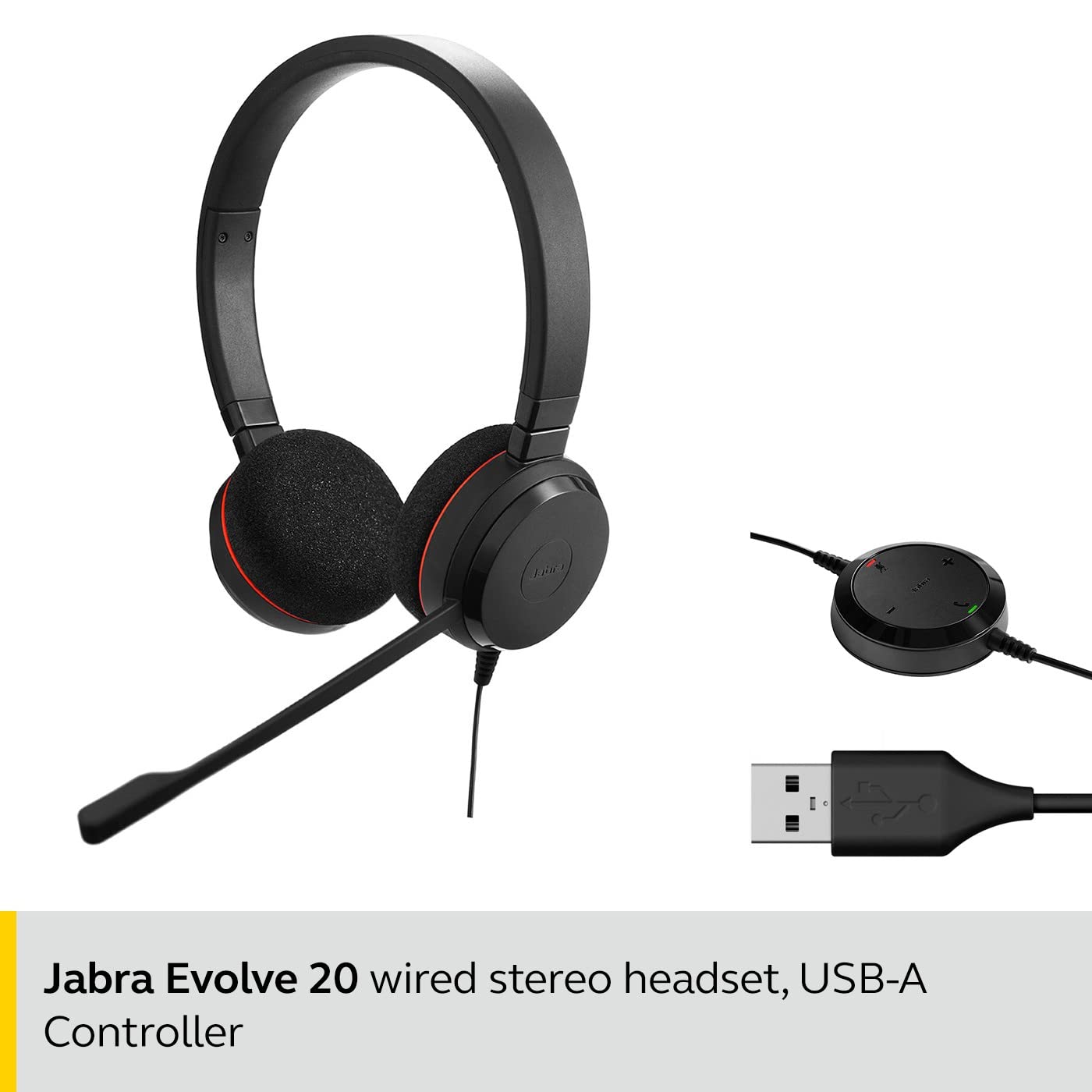 Jabra Evolve 20 UC Wired Headset, Stereo Professional Telephone Headphones for Greater Productivity, Superior Sound for Calls and Music, USB Connection, All Day Comfort Design (Renewed)