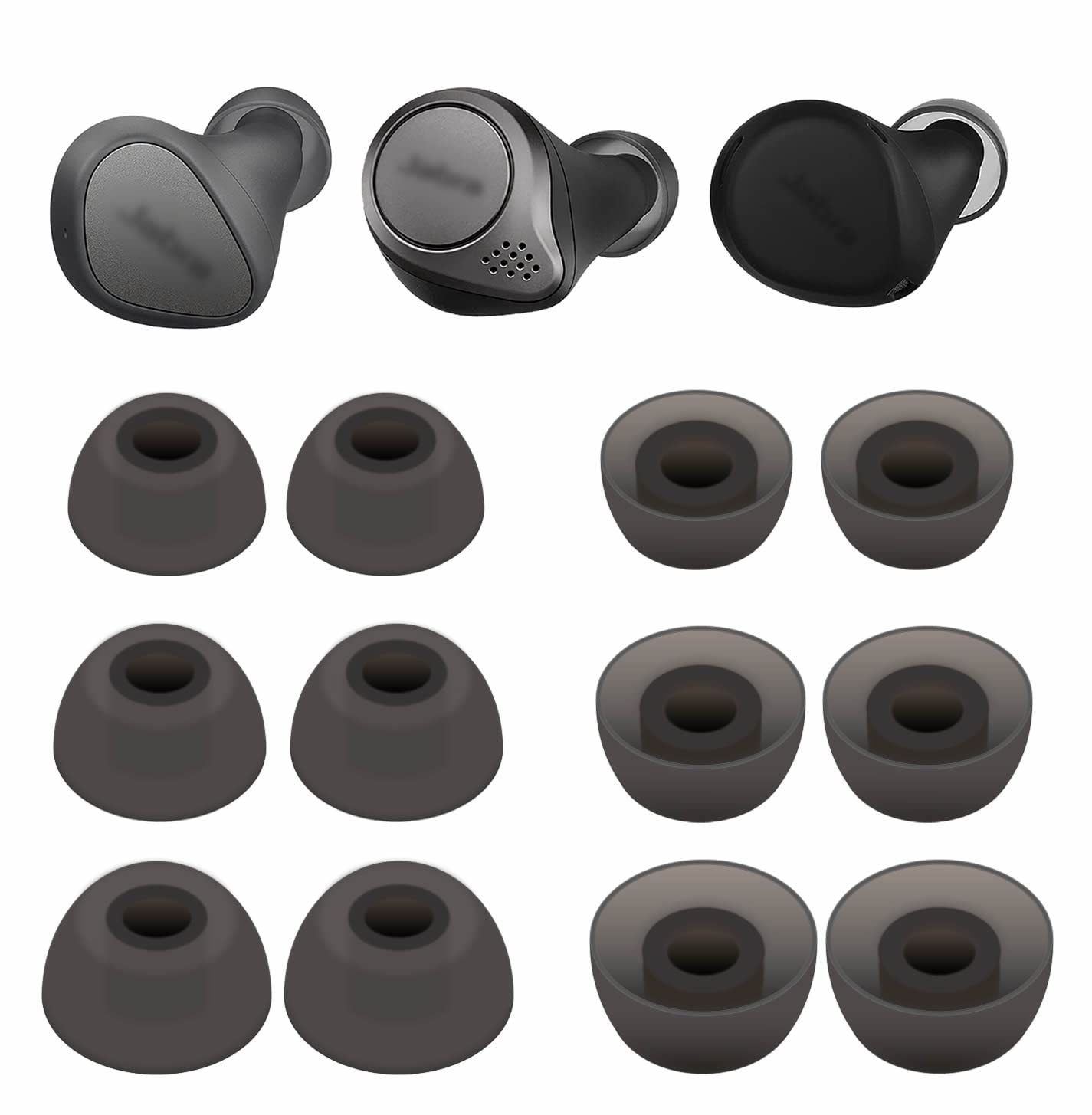 6 Pairs Elite 75T / Elite 7 Pro/Elite 3 Ear Tips Buds Gel, Replacement Soft Rubber Silicone Eargel Cover Accessories Compatible with Jabra Elite 65T / Elite 7 Active/Elite 4 Active - S/M/L Gray