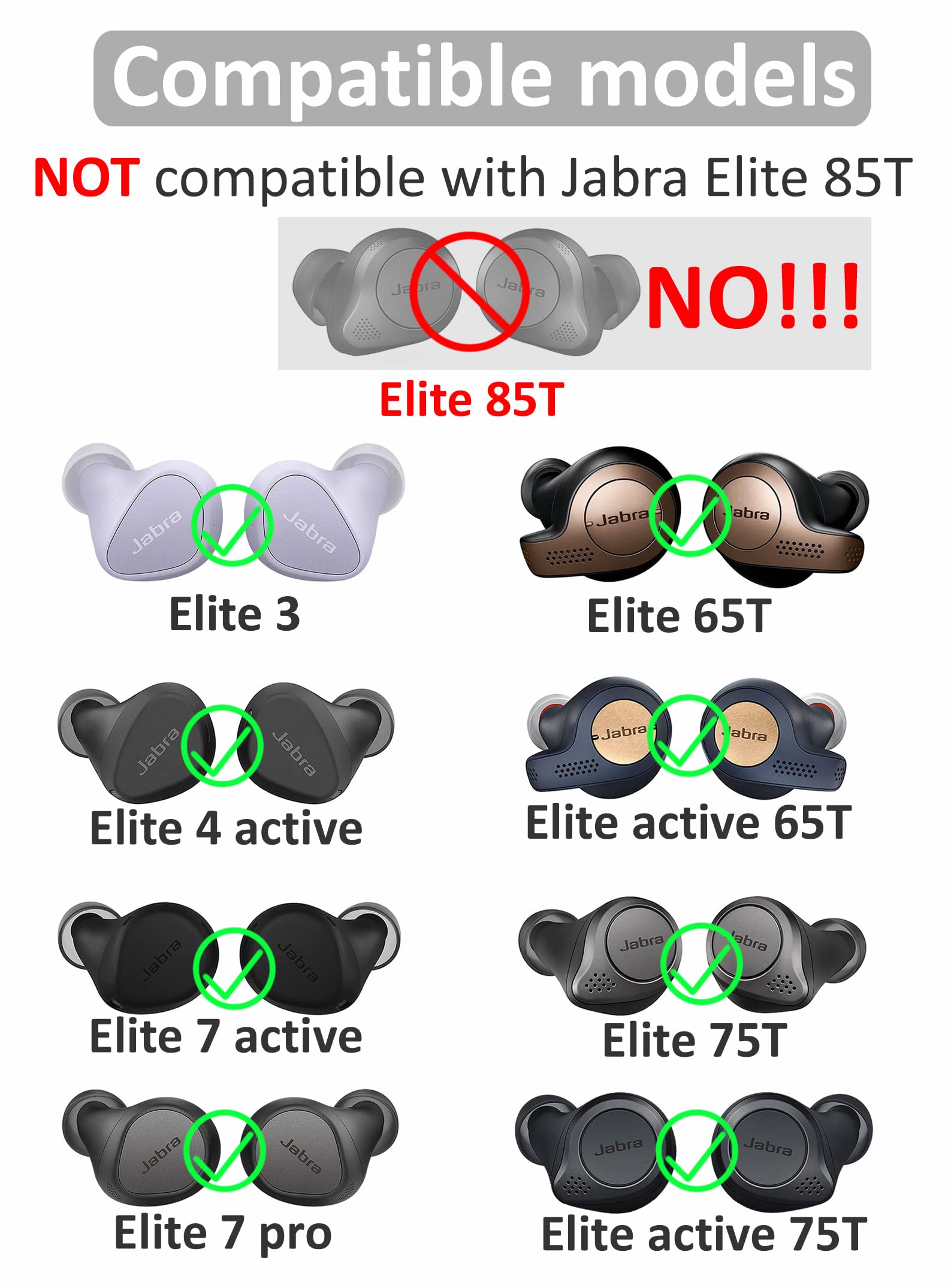 6 Pairs Elite 75T / Elite 7 Pro/Elite 3 Ear Tips Buds Gel, Replacement Soft Rubber Silicone Eargel Cover Accessories Compatible with Jabra Elite 65T / Elite 7 Active/Elite 4 Active - S/M/L Gray