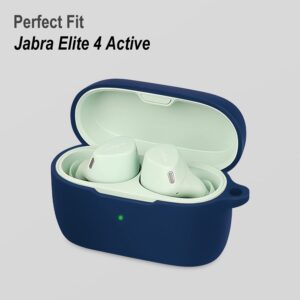 Geiomoo Silicone Carrying Case Compatible with Jabra Elite 4 Active, Portable Scratch Shock Resistant Cover with Carabiner (Navy Blue)