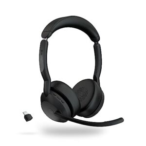 jabra evolve2 55 stereo wireless headset - features aircomfort technology, noise-cancelling mics & active noise cancellation - ms teams certified, works with other platforms - black