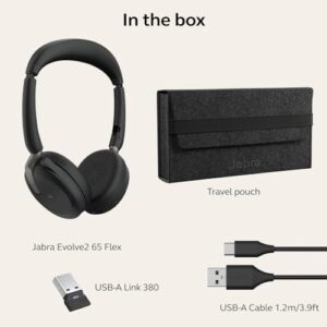 Jabra Evolve2 65 Flex Wireless Stereo Headset - Bluetooth, Noise-Cancelling ClearVoice Technology & Hybrid ANC - Certified for Microsoft Teams - Black