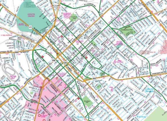 Lexington / Frankfort / Bluegrass Area, Kentucky Street Map