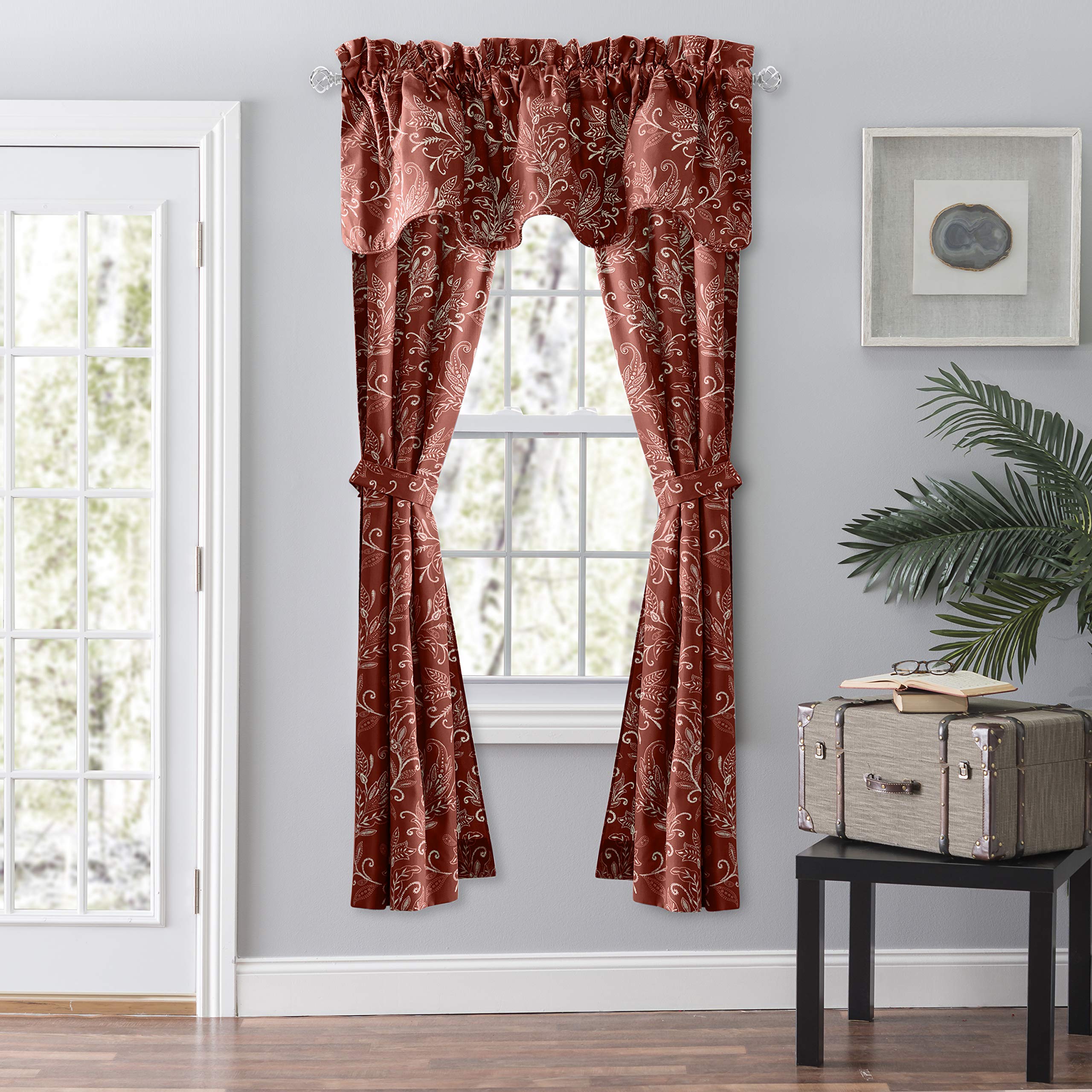 Ellis Curtain Lexington Leaf Scallop Valance, Brick