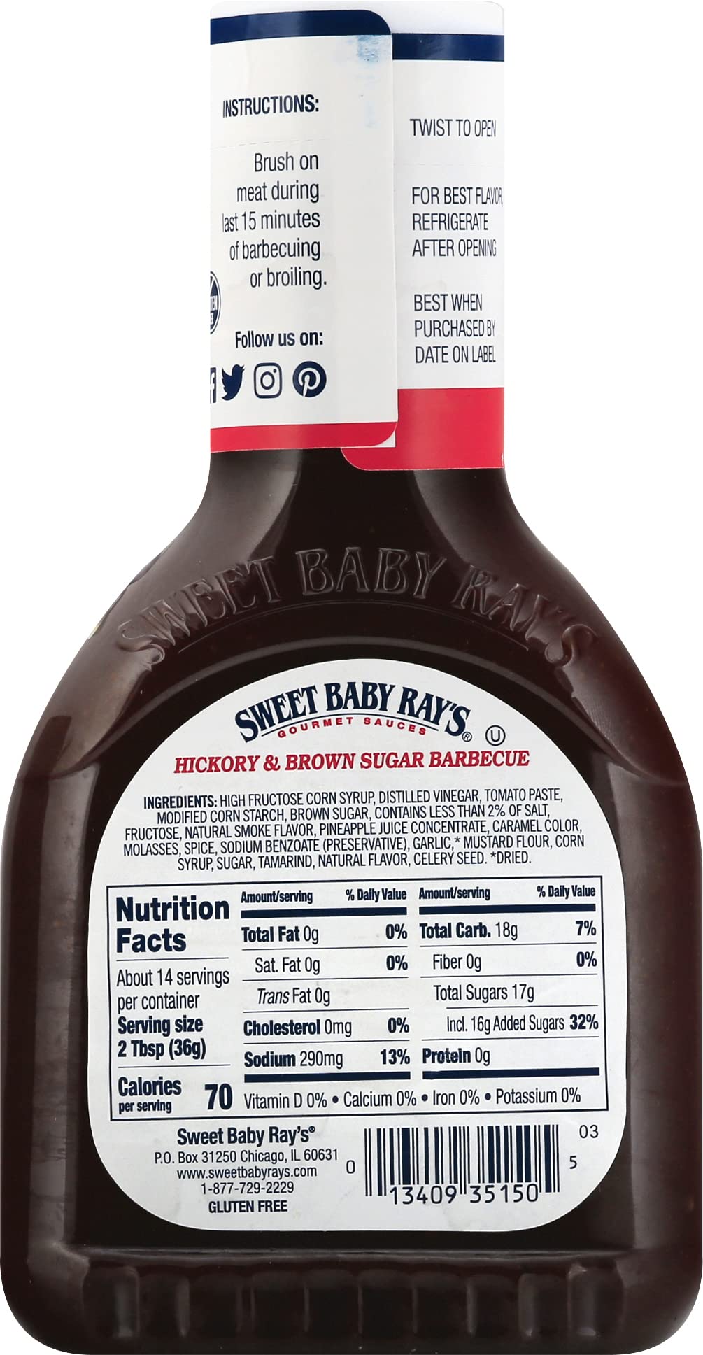 Sweet Baby Ray's Hickory & Brown Sugar Barbecue Sauce (18 Ounce (Pack of 4))