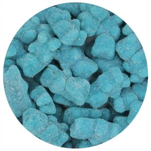 light blue gummy bears sugared, 2.2 pound bag, blue candy blueberry flavored, the hampton popcorn company