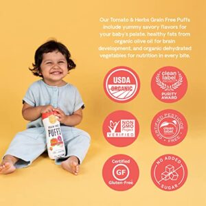 Serenity Kids 6+ Months Grain Free Puffs Toddler & Baby Snack | No Added Sugar, Gluten & Rice Free, Allergen Free | Made with Organic Cassava, Veggies, and Herbs | Tomato & Herbs | 6 Count