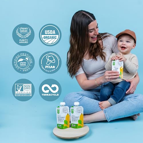 Serenity Kids 6+ Months USDA Organic Veggie Puree Baby Food Pouches | No Sugary Fruits or Added Sugar | Allergen Free | 3.5 Ounce BPA-Free Pouch | Butternut Squash & Spinach | 6 Count