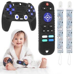 zoyomax silicone baby teether toys, game controller sensory teether toys baby teething remote for babies 6-18 months, teething remote control for toddler boy and girl (black)