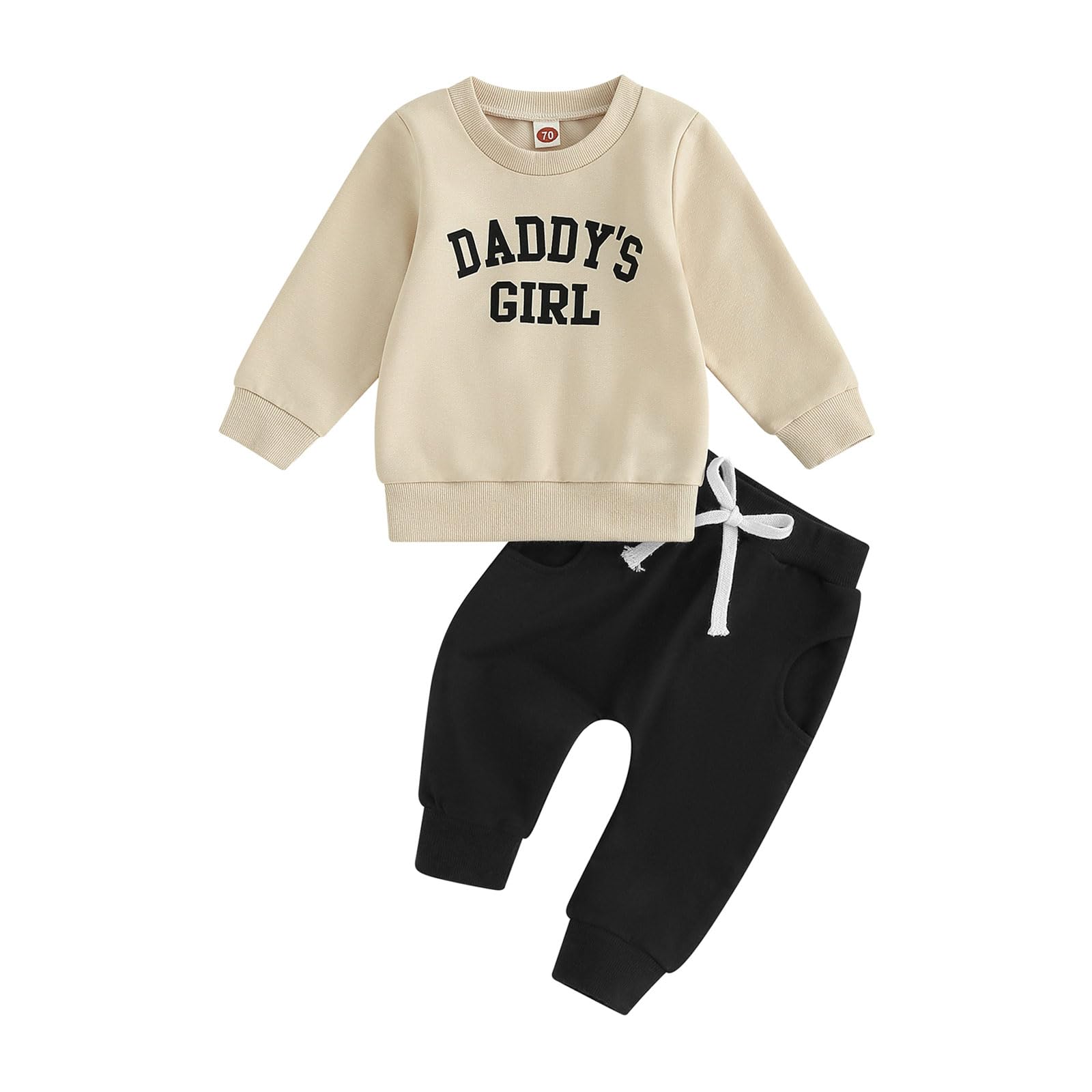 Toddler Baby Girl Clothes Daddys Girl Long Sleeve Pullover Sweatshirt Stretch Jogger Pants Infant Fall Winter Outfit (Daddys Girl Apricot Black, 0-6 Months)